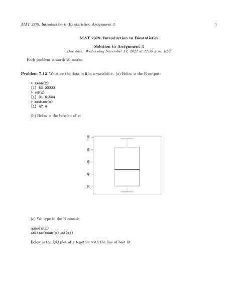 2379 Assign 3sol 2021 Mat 2379 Introduction To Biostatistics