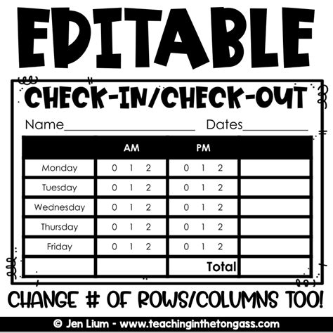 Printable Check In Check Out Sheet Template