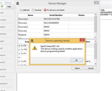 Analog Discovery Device Is Being Used By Another Appication Test