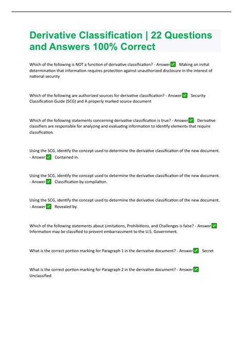 Derivative Classification 22 Questions And Answers 100 Correct Derivative Classification
