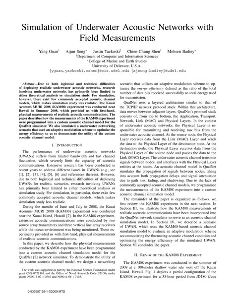 Pdf Simulation Of Underwater Acoustic Networks With Field Measurements
