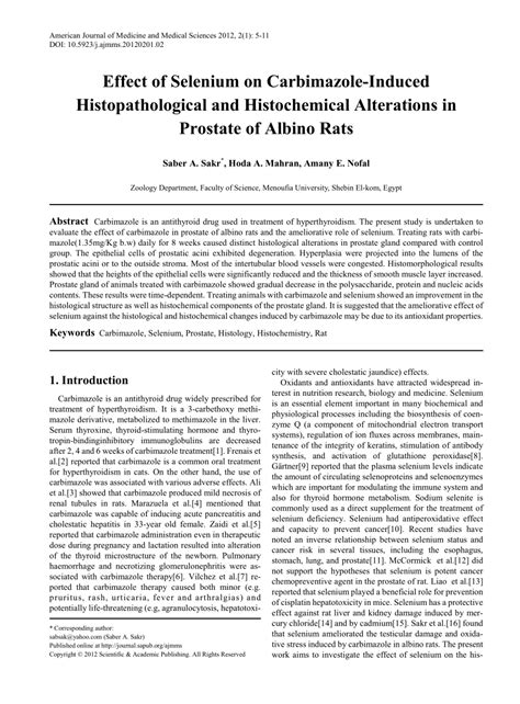 Pdf Effect Of Selenium On Carbimazole Induced Histopathological And