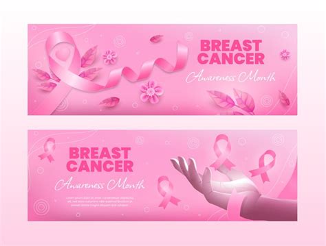 현실적인 유방암 인식의 달 가로 배너 세트 무료 벡터