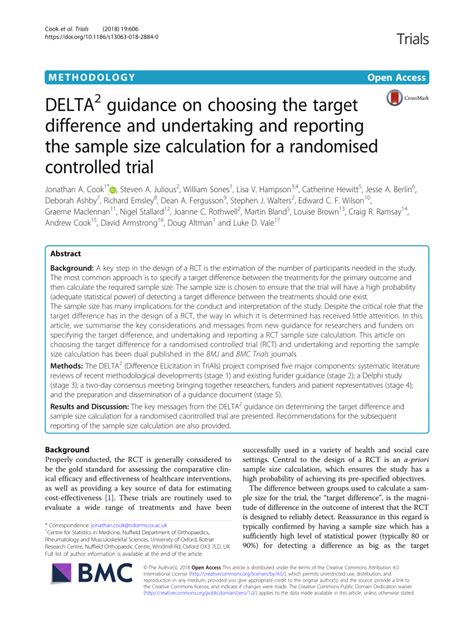Pdf Delta2 Guidance On Choosing The Target Difference And Undertaking And Reporting The Sample