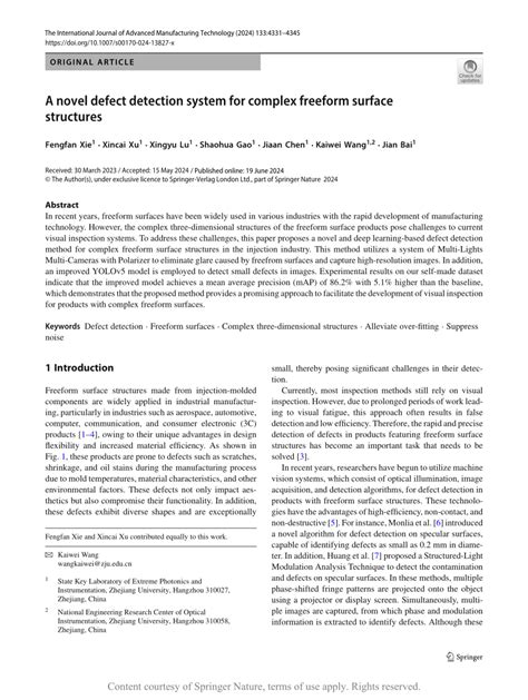 A Novel Defect Detection System For Complex Freeform Surface Structures Request Pdf