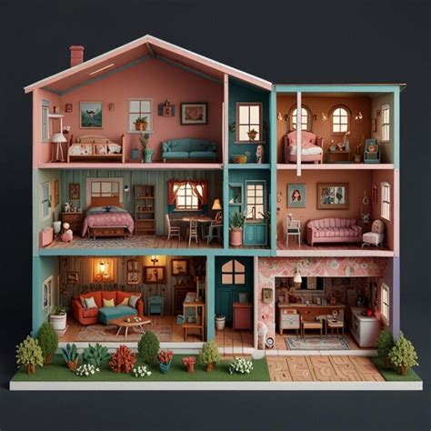 A Doll House With Miniature 3d Render Premium Ai Generated Image
