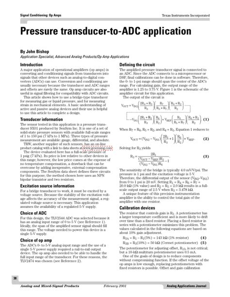 Pressure Transducer To Adc Application