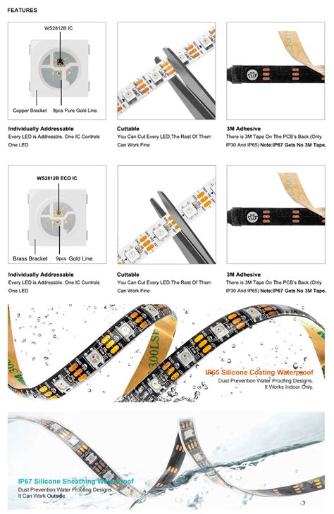 5m Ws2812b Led Lights Ws2812 Rgb Strip Light Individually Addressable 5v