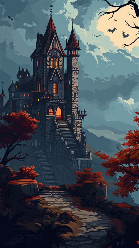 Old Gothic Vampire Castle Old Retro Fantcy Halloween D Pixel Art Vampire Castle Gothic
