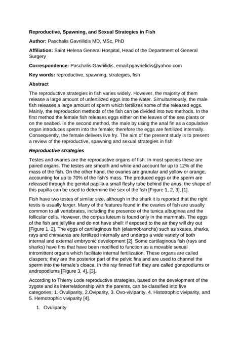 Pdf Reproductive Spawning And Sexual Strategies In Fish