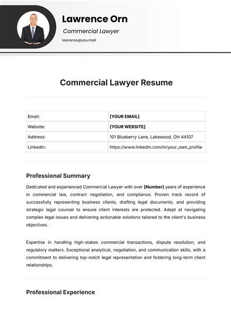 Free Commercial Lawyer Resume Template To Edit Online