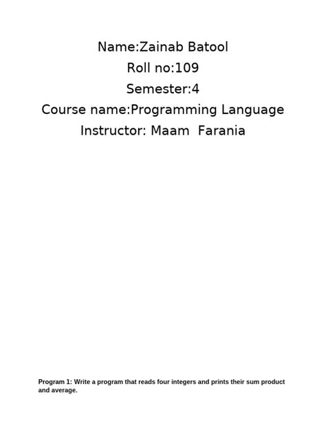 Assignment Zainab Batool 109 Pdf Division Mathematics Namespace