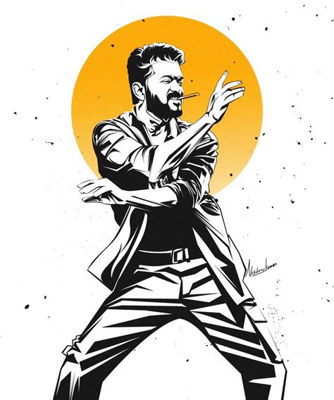 Thalapathy Vijay Actors Illustration Movie Poster Art Film Posters Art