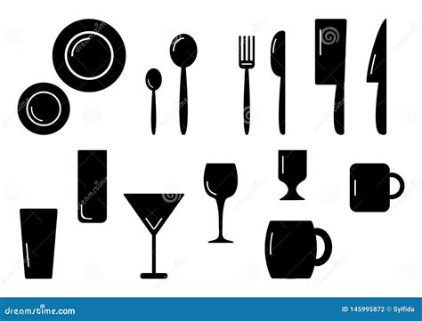 Black And White Set Kitchenware Stock Illustration Illustration Of Icon Plate