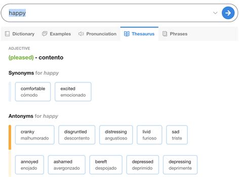 Thesaurus SpanishDictionary Support