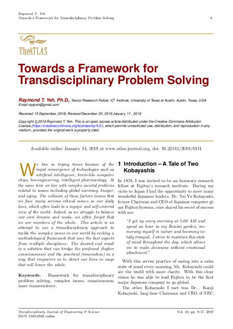 Pdf Towards A Framework For Transdisciplinary Problem Solving