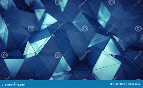 Low Poly Blue Glass Surface 3D Rendering Stock Illustration