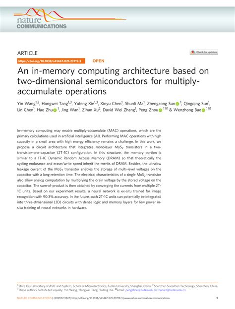 Pdf An In Memory Computing Architecture Based On Two Dimensional