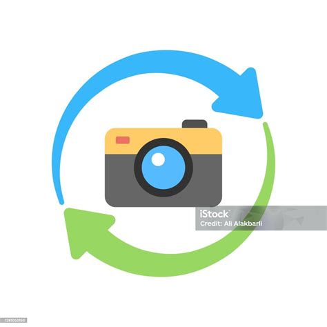 평면 디자인 스타일로 카메라 아이콘 그림을 회전합니다 전면 및 후면 보기를 전환합니다 개념에 대한 스톡 벡터 아트 및 기타