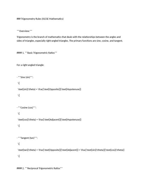 Trig Rules Igcse Note Pdf