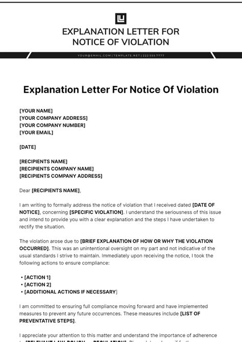 free explanation letter for notice of violation template to edit online