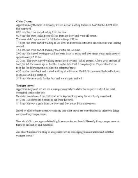 Bio Rec Assignment Crow Behavior Older Crows Approximately The First Seconds We See A