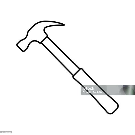 Hammer Icon Black Outline Linear Silhouette Editable Strokes Side View
