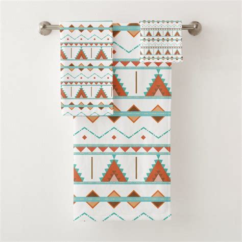 Orange And Teal Aztec Pyramids Geometric Pattern Bath Towel Set Zazzle