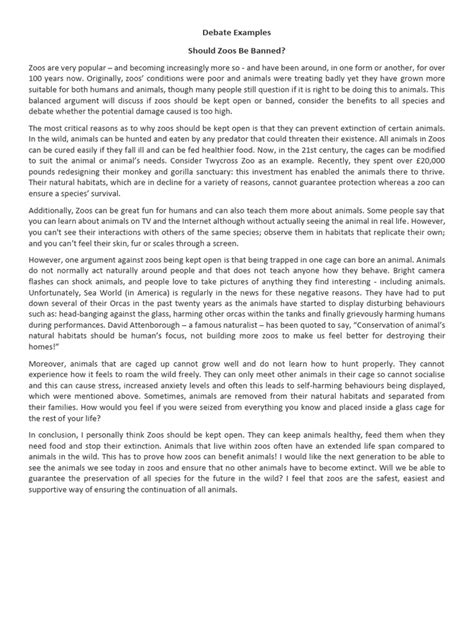 Debate Examples To Help You Get Started Pdf Sample Pdf Zoo Zoology