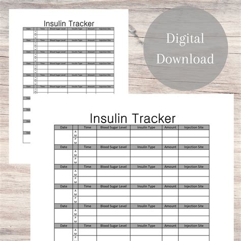 Insulin Tracker Printable Insulin Sheet Diabetic Tracker Instant