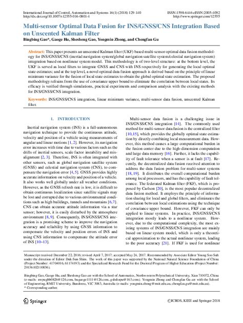 pdf multi sensor optimal data fusion for ins gnss cns integration