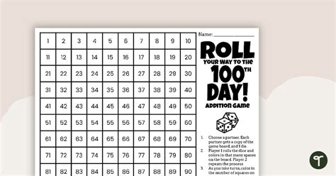 100th Day Of School Dice Games Roll To 100 Challenge Teach Starter