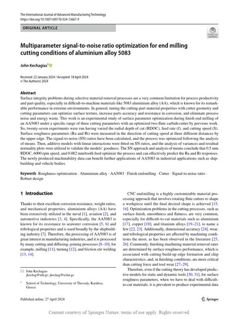 Multiparameter Signal To Noise Ratio Optimization For End Milling