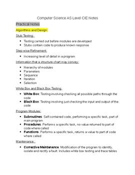 AS Level Computer Science CIE Notes By Fatima Hassan TpT