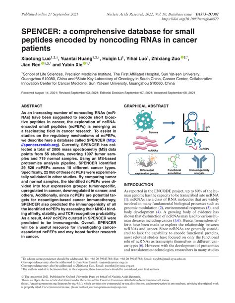 Pdf Spencer A Comprehensive Database For Small Peptides Encoded By