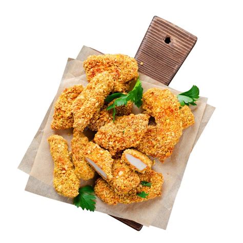 Delicious Crispy Fried Breaded Chicken Breast Strips With Ketchup On