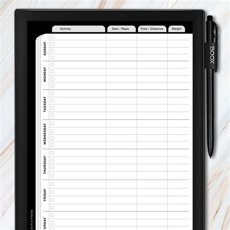Onyx Boox Weekly Workout Log Einktemplates