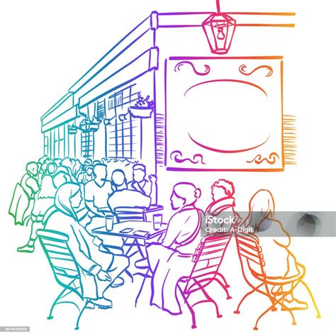Evening Pub Crowd Rainbow Stock Illustration Download Image Now