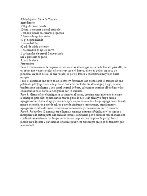 Albóndigas En Salsa De Tomate Pdf