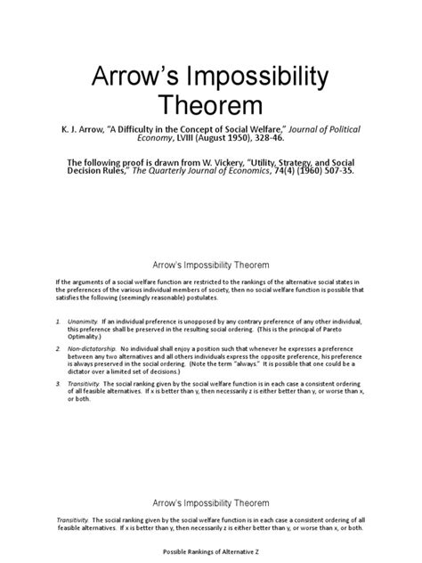 Arrows Impossibility Theorem Pdf Welfare Economics Economic Theories