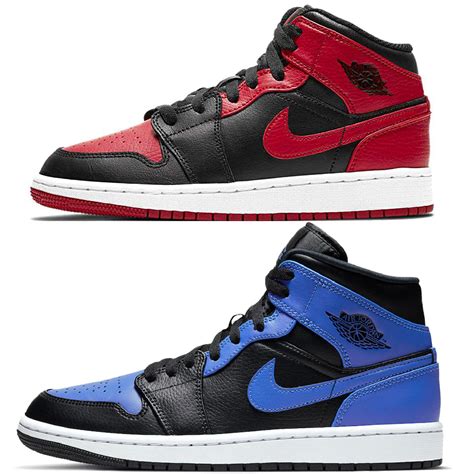 Air Jordan 1 Mid Aj1中帮黑红禁穿黑蓝皇家蓝男女鞋554725 074虎窝淘