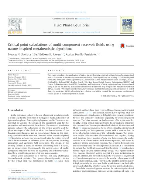 pdf critical point calculations of multi component reservoir fluids