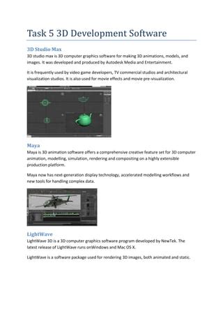 Task 5 3 D Development Software PDF