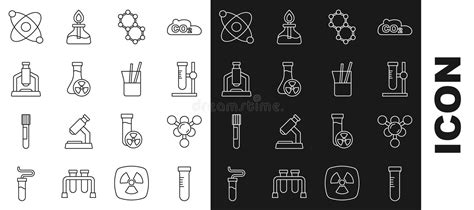 Set Line Test Tube Molecule Flask On Stand With Toxic Liquid