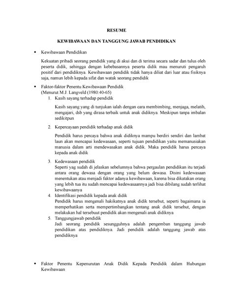 Kewibawaan Dan Tanggung Jawab Pendidikan RESUME KEWIBAWAAN DAN