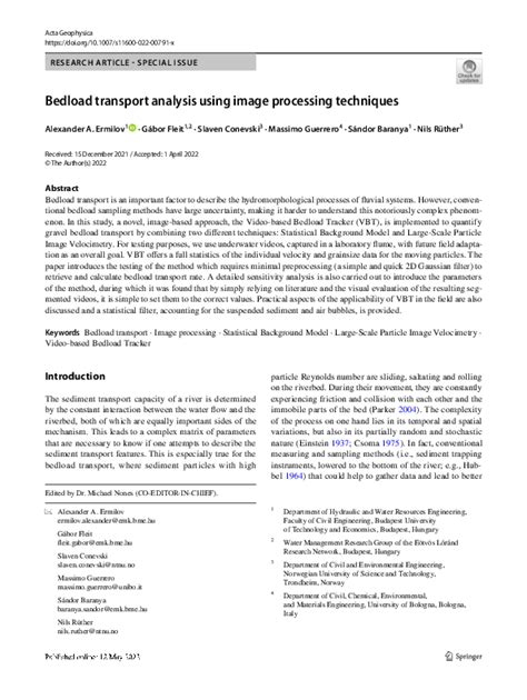 Pdf Bedload Transport Analysis Using Image Processing Techniques