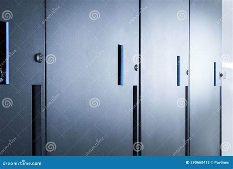 Server Racks With Detail On Door Lock Stock Image Image Of High Door 290668413