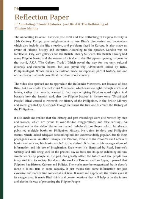 Reflection Paper Annotating Colonial Histories José Rizal And The