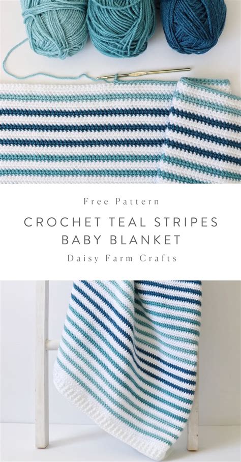 Free Crochet Blanket Pattern Teal Stripes Baby Blanket Daisy Farm Crafts