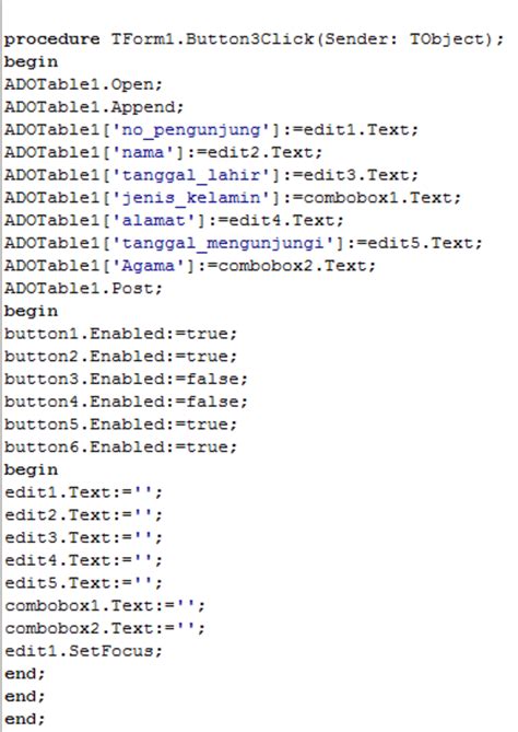 Memberi Scrip Tambah Edit Batal Simpan Hapus Dan Keluar Pada Delphi 7 Saidisay